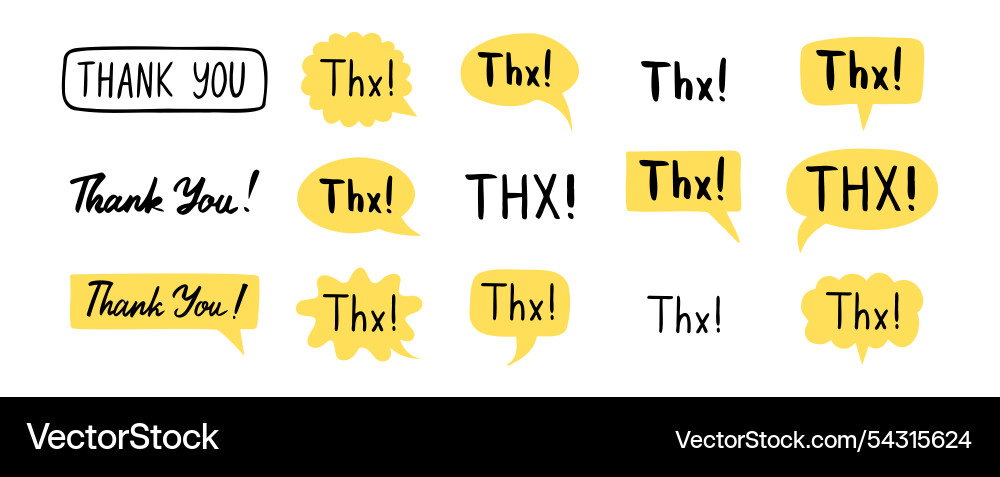 Thx speech bubble yellow bright set thank you Vector Image