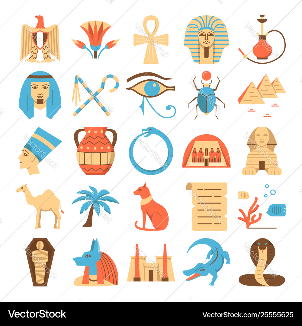 Ancient Egypt Icon Set - Pharaohs & Pyramids Vector Image