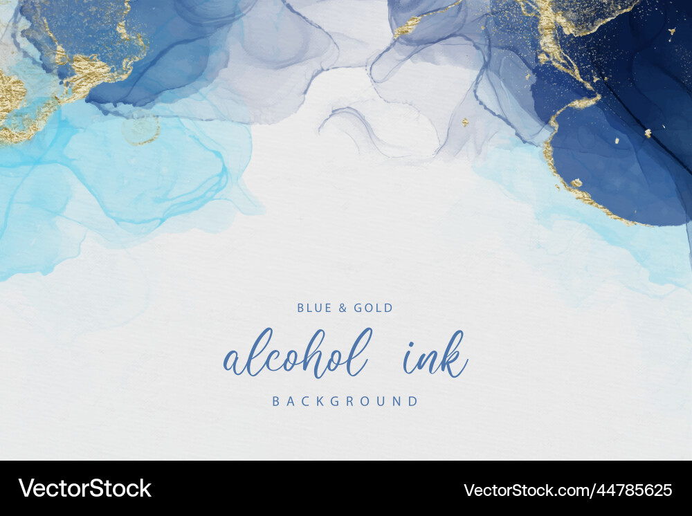 Blue gold alcohol ink background design Royalty Free Vector