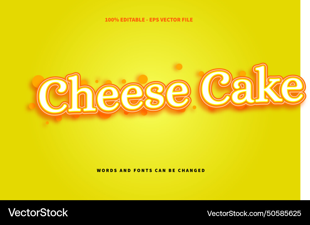 Cheese cake editable text effect emboss cartoon Vector Image