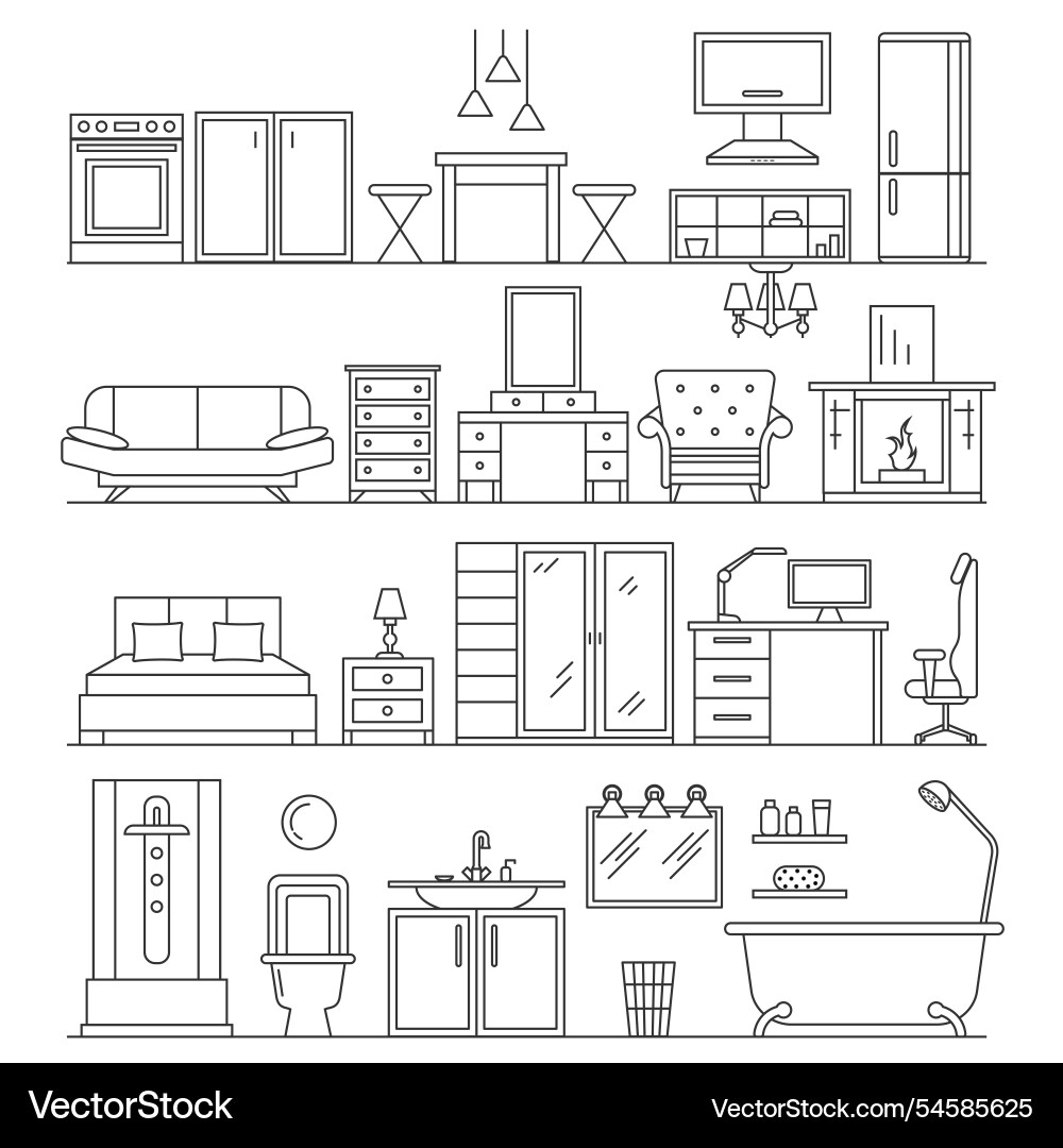 Furniture concept contour linear style Royalty Free Vector
