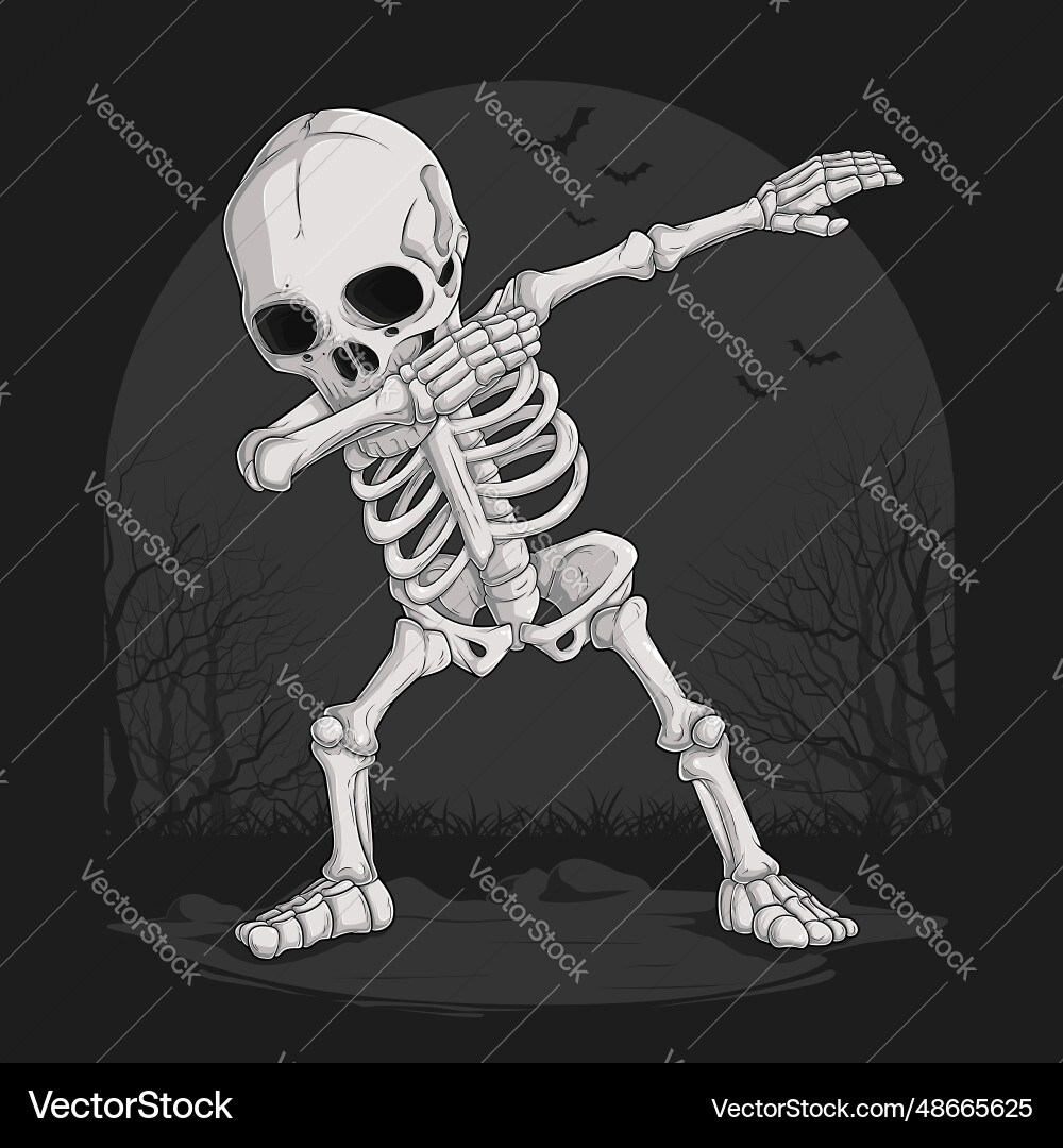 Hand drawn funny skeleton doing dabbing dance Vector Image