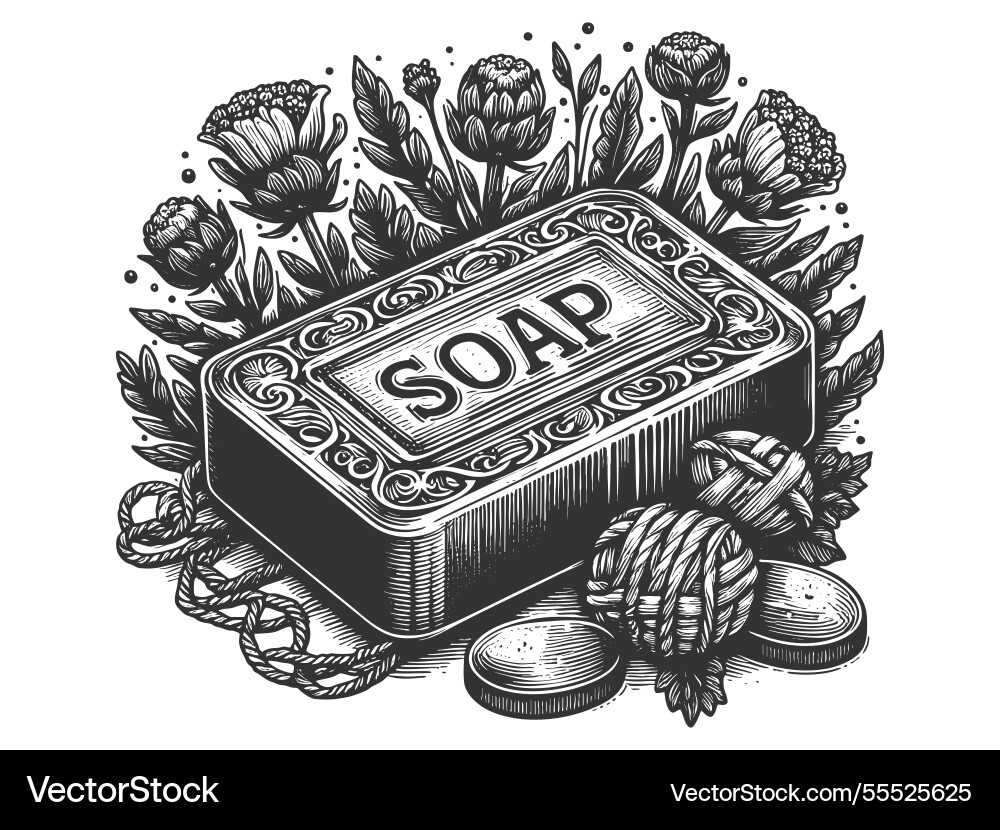 Soap and dispenser engraving Royalty Free Vector Image