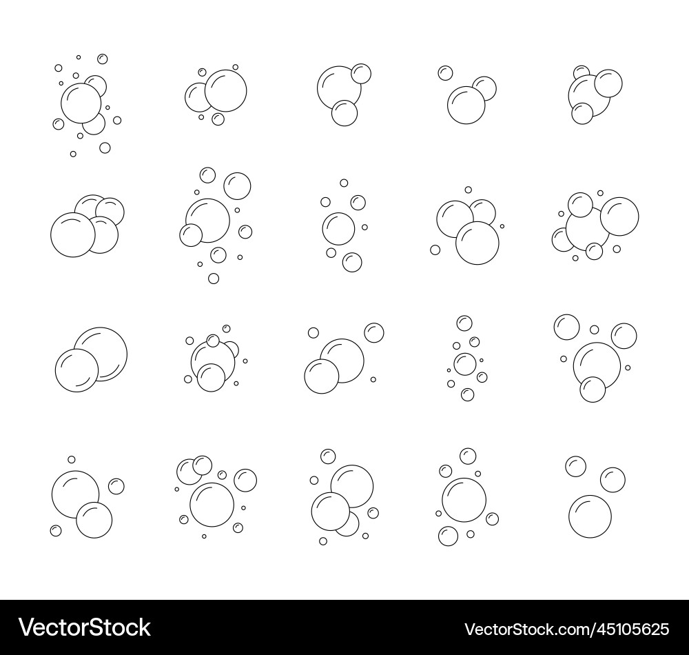 Soda bubble icons line soap elements oxygen Vector Image