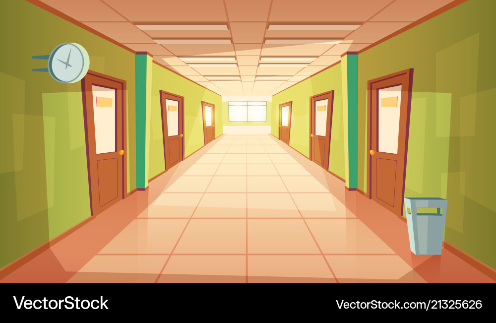 Cartoon school or college hallway Royalty Free Vector Image