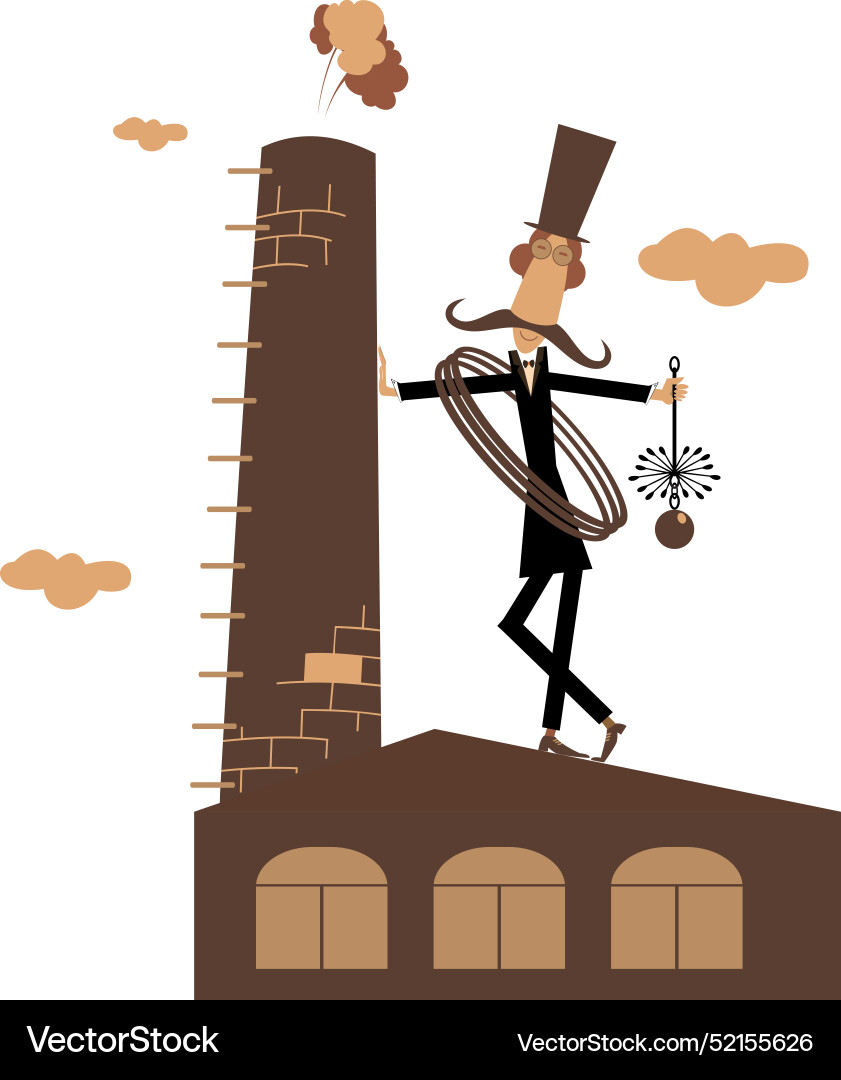 Chimney sweeper stove pipe building Royalty Free Vector