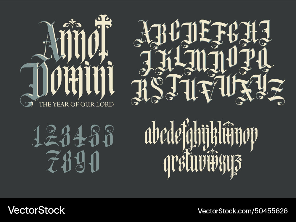 Gothic Latin Alphabet - Nativity Royalty Free Vector Image