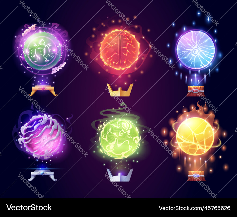 Magic crystal balls energy spheres Royalty Free Vector Image