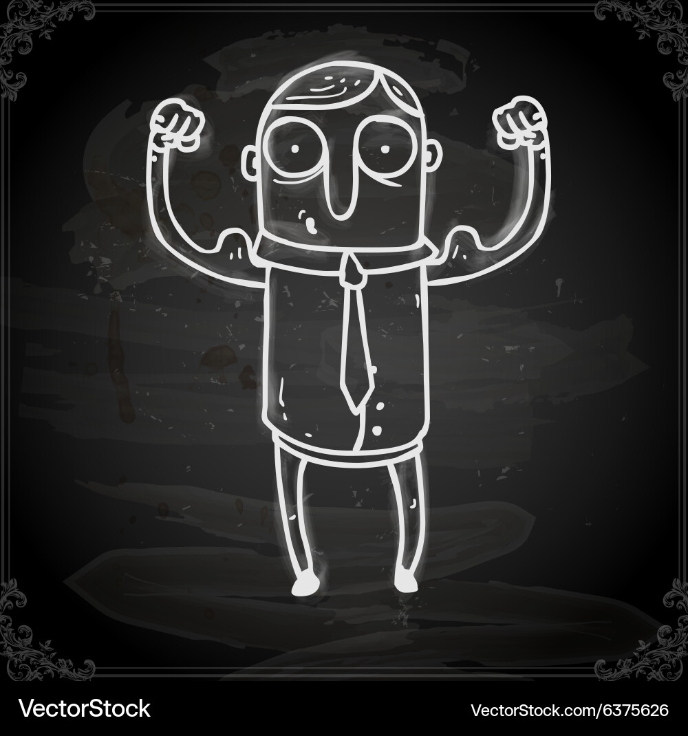 Muscle man drawing on chalk board Royalty Free Vector Image