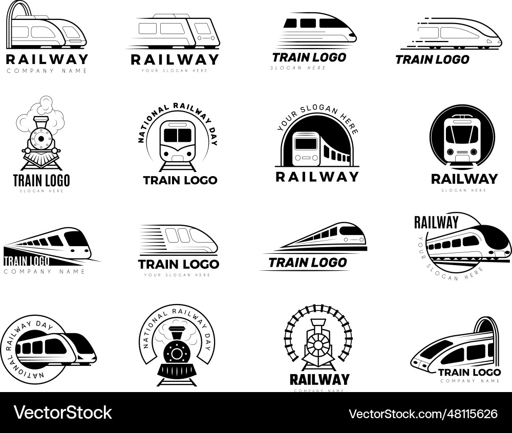 Railway logo trains stylized symbols set Vector Image
