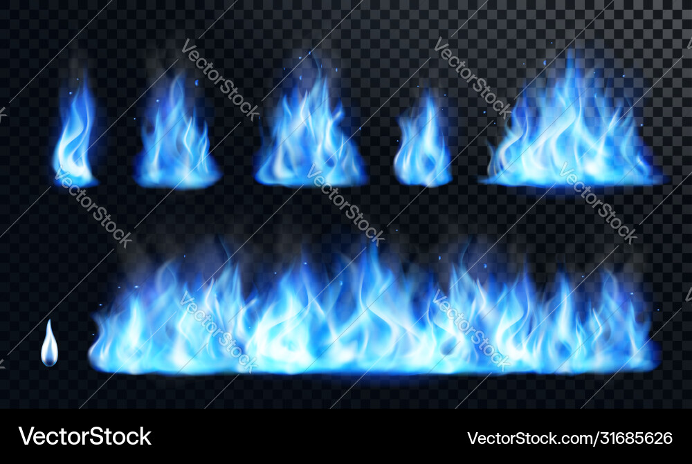 Realistic Blue Fire Flames Set Royalty Free Vector Image
