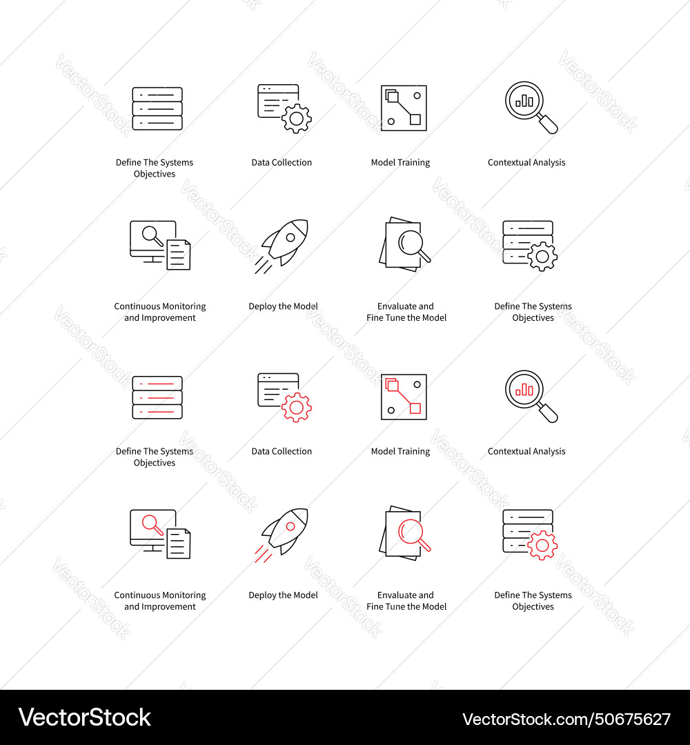 Adaptive ai solutions icon set enhance Royalty Free Vector