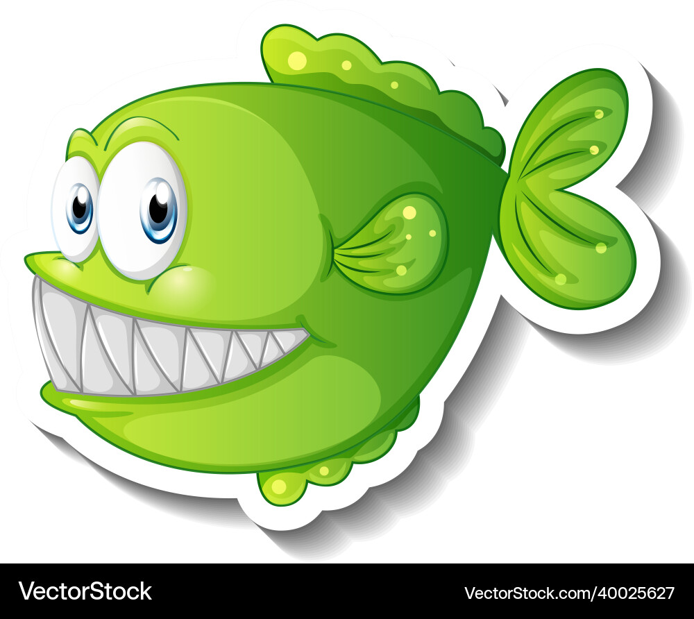 Cartoon fish with big fangs sticker Royalty Free Vector