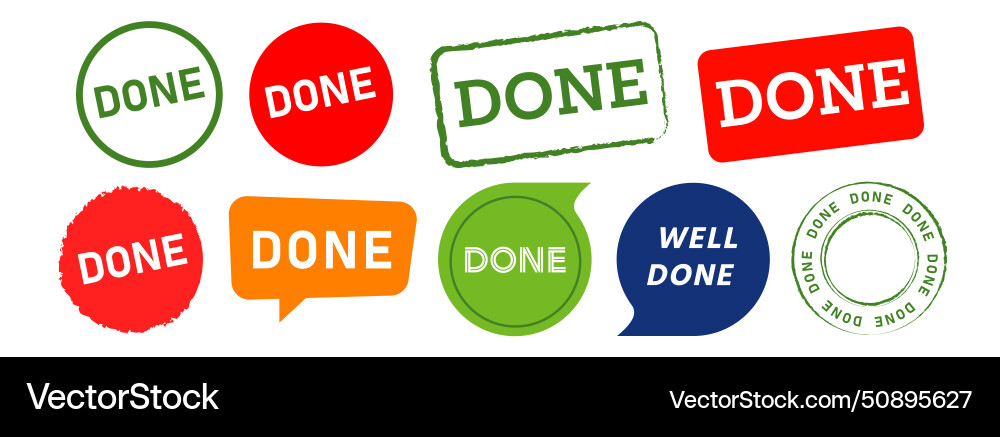 Done square circle stamp and speech bubble label Vector Image