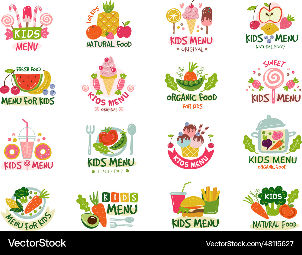 Kids menu logo emblem for restaurants Royalty Free Vector