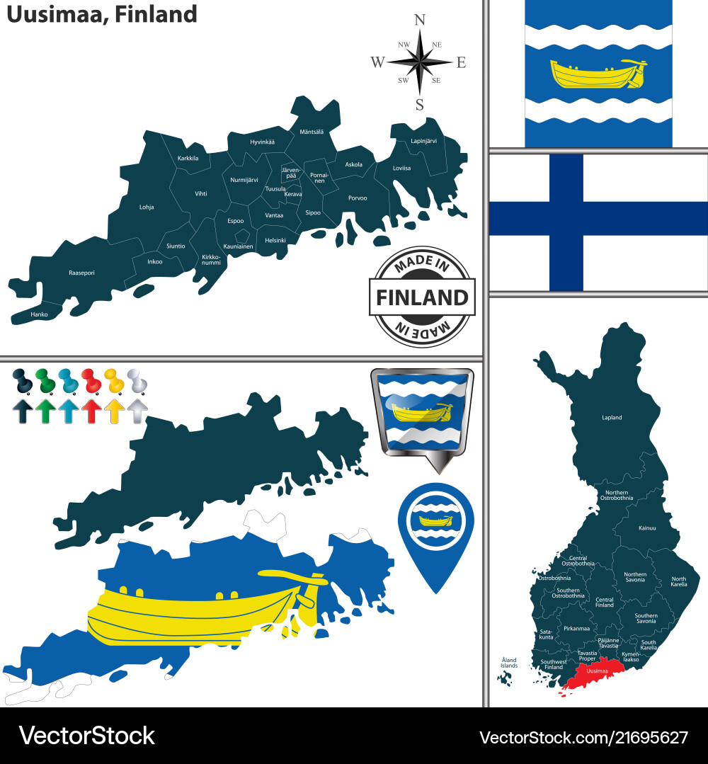 Map of uusimaa finland Royalty Free Vector Image