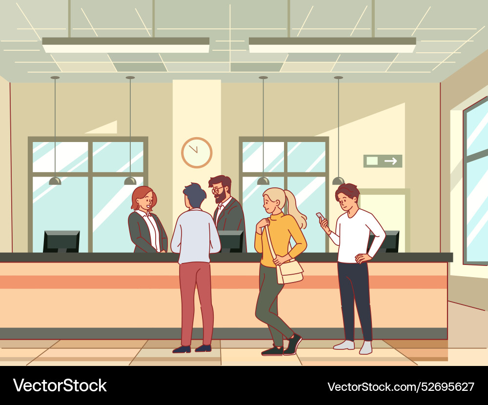 Queue at bank business interior with office Vector Image