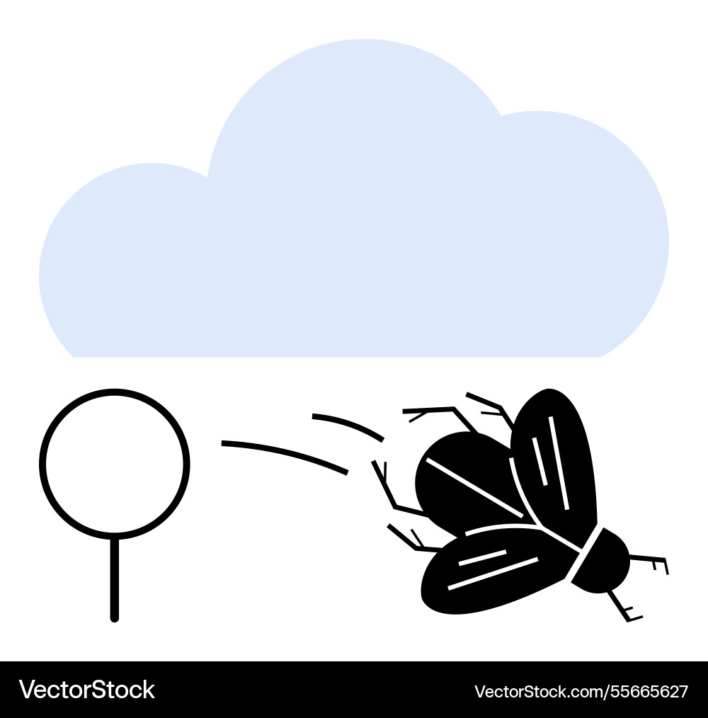 Swatter targeting a flying fly underneath cloudy Vector Image