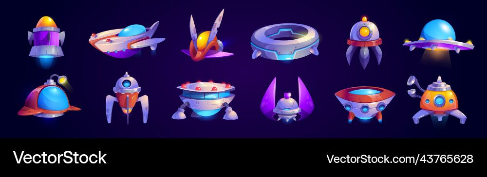 Alien spaceship ufo game icons set Royalty Free Vector Image