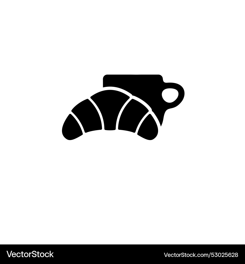 Breakfast hot coffee and croissant solid flat Vector Image