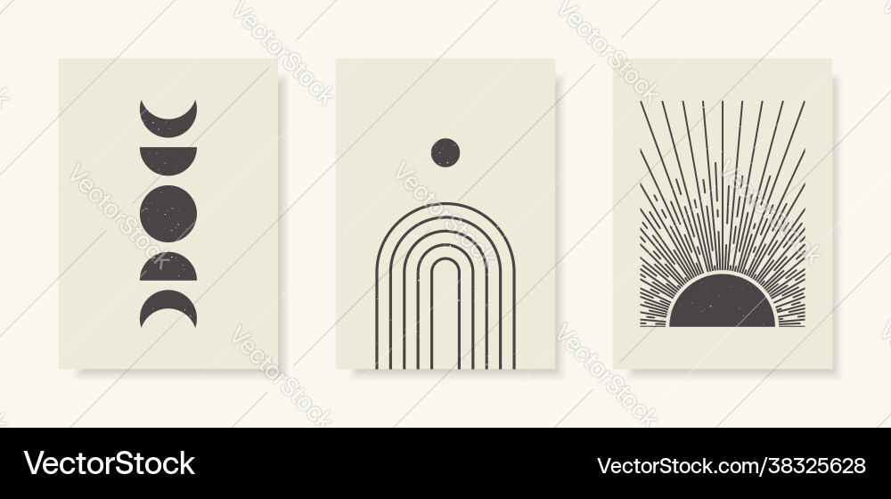 Moon Phases & Abstract Sun Prints Royalty Free Vector