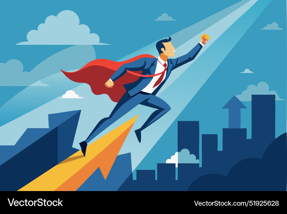 Superhero businessman soaring upwards Royalty Free Vector