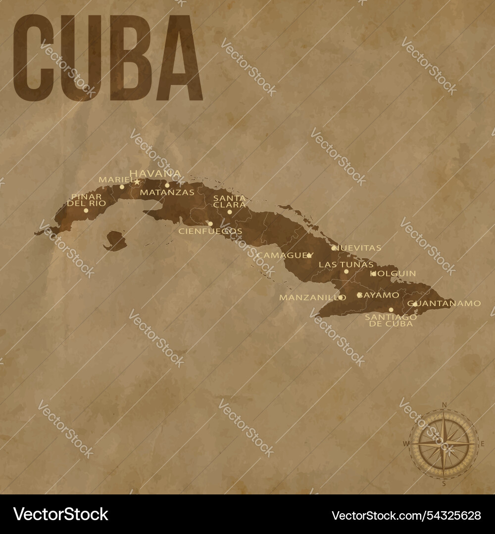 Vintage cuba map with regions borders and major Vector Image