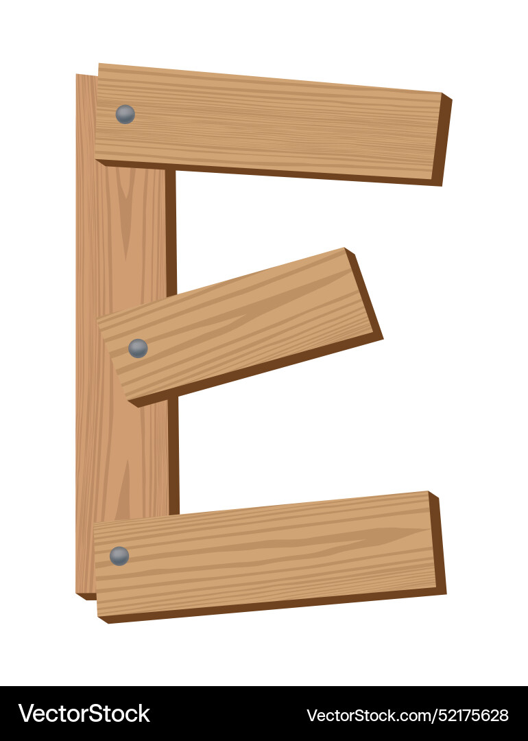 Wooden alphabet font symbol e texture letter Vector Image