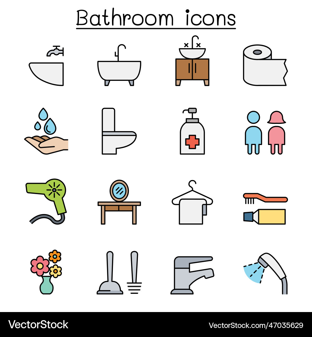 Bathroom color line icon set Royalty Free Vector Image