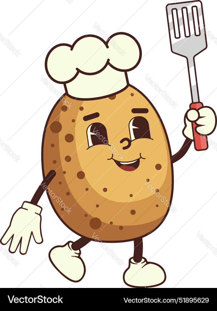 Cartoon potato chef with spatula Royalty Free Vector Image