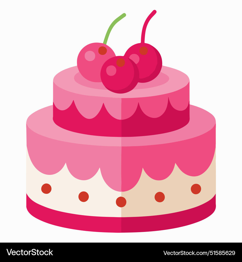 Cherries pink birthday cake Royalty Free Vector Image