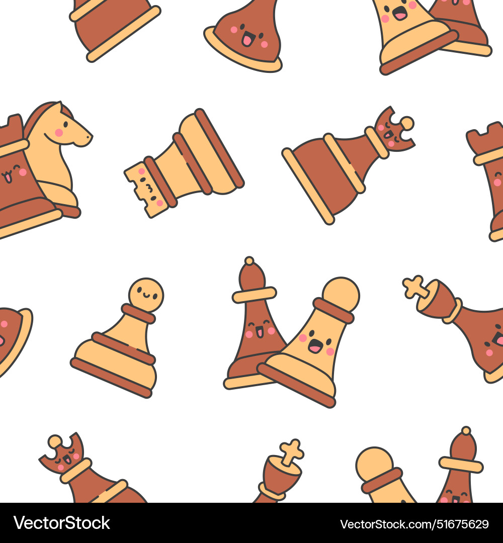 Cute chess pieces with happy face seamless Vector Image