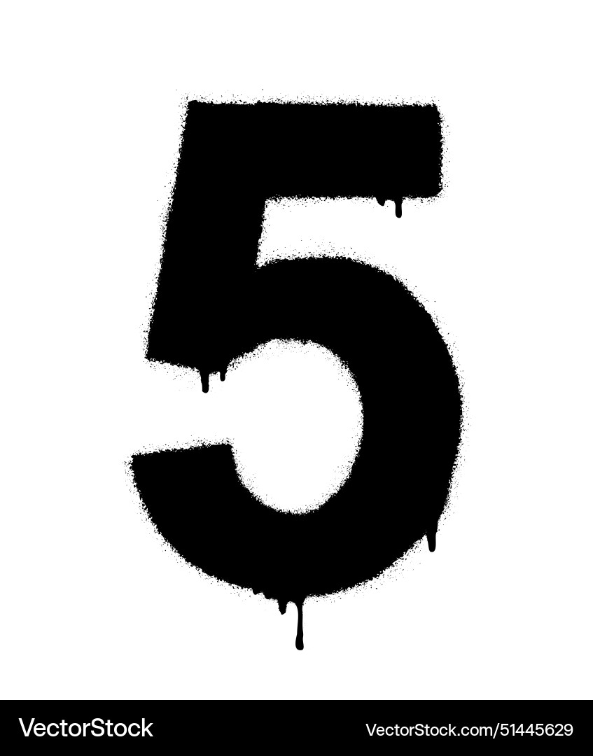Stencil with the number 5 paint smudges Royalty Free Vector