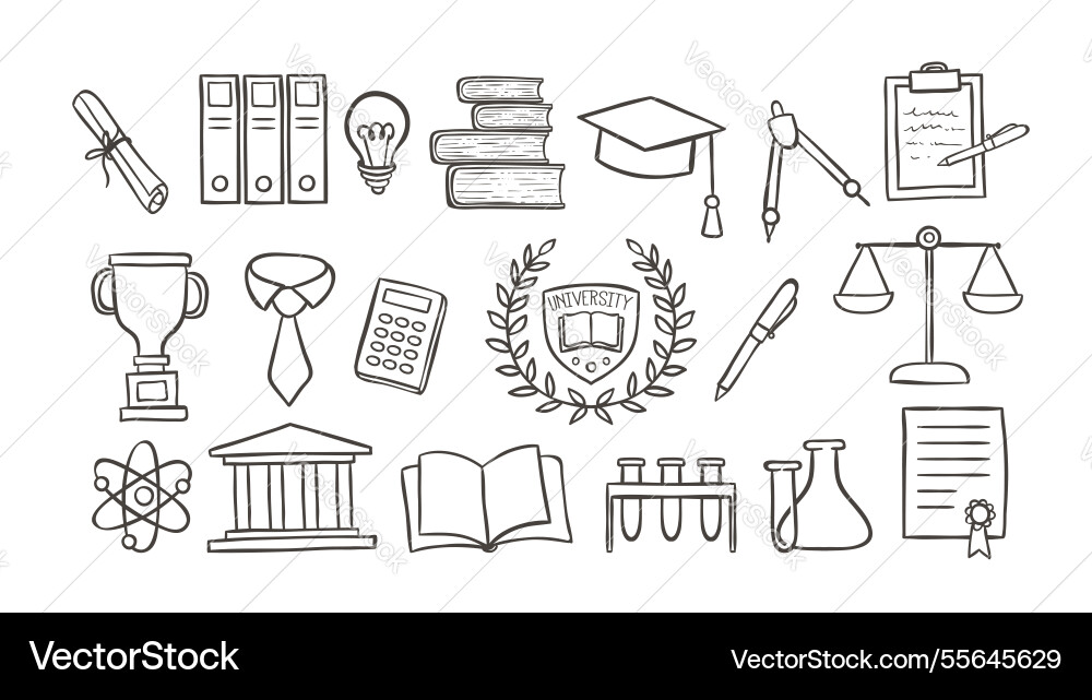 University Doodle Icons - Academic Set Royalty Free Vector