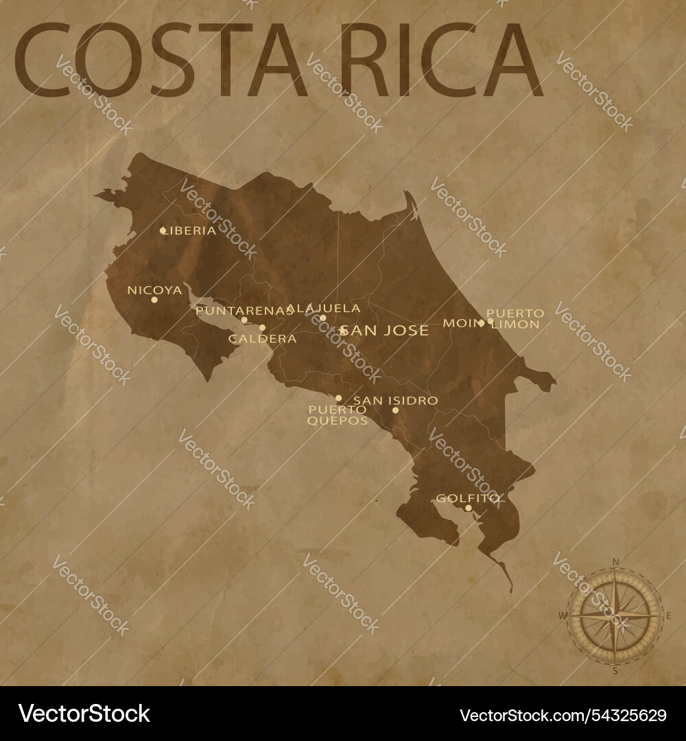 Vintage costa rica map with regions borders Vector Image
