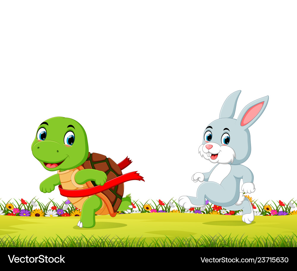 A turtle win the race against rabbit Royalty Free Vector