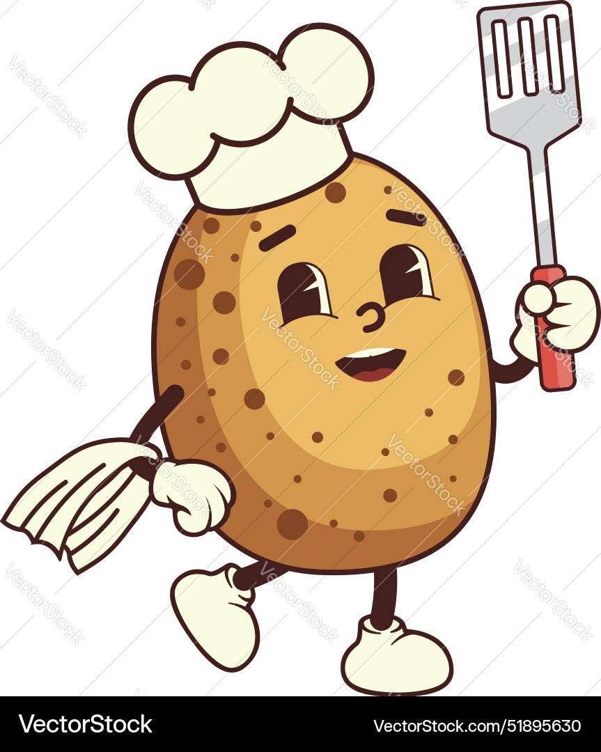 Cartoon potato chef with spatula Royalty Free Vector Image