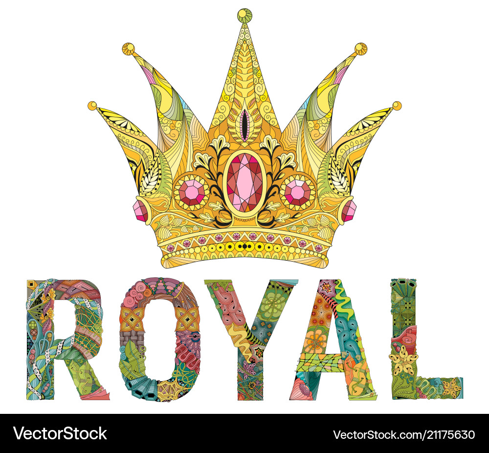 Entangle stylized crown with word royal hand Vector Image