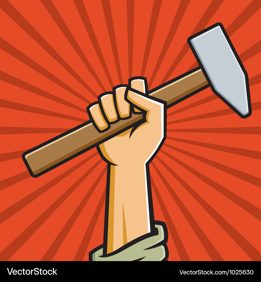 Raised fist holding hammer Royalty Free Vector Image