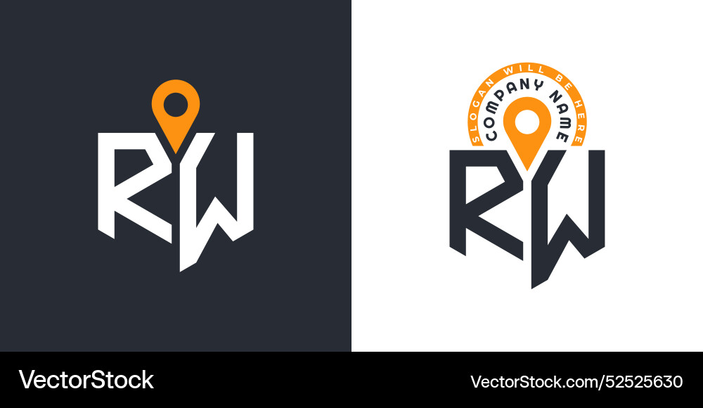 Rw location logo bundle letter dual icons Vector Image