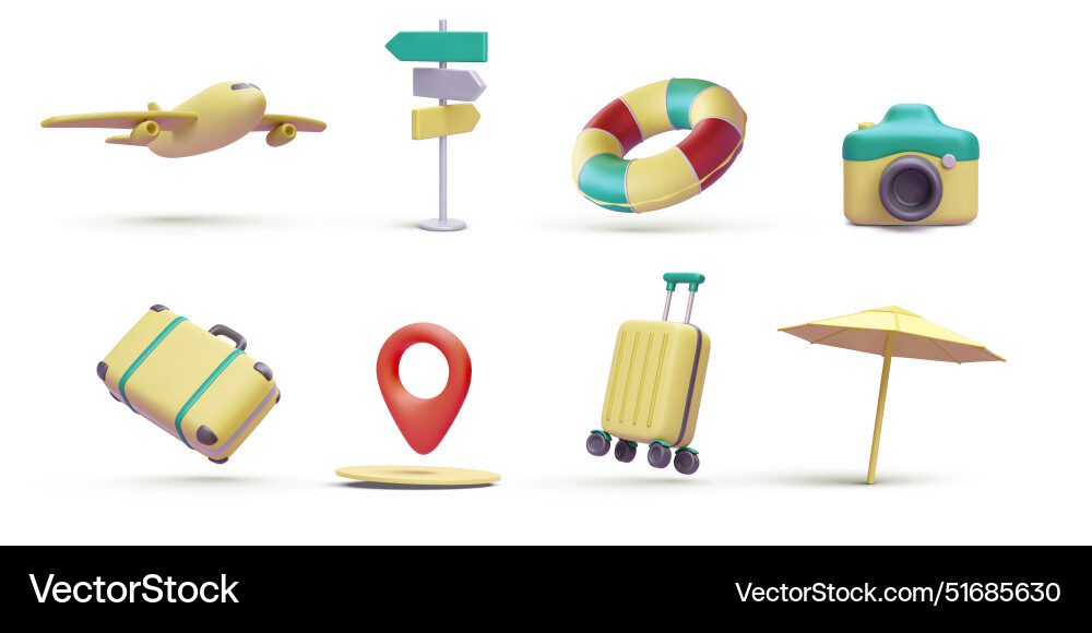 Set of decorative resort elements in realistic Vector Image