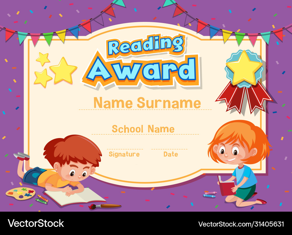 Certificate template design for reading award Vector Image