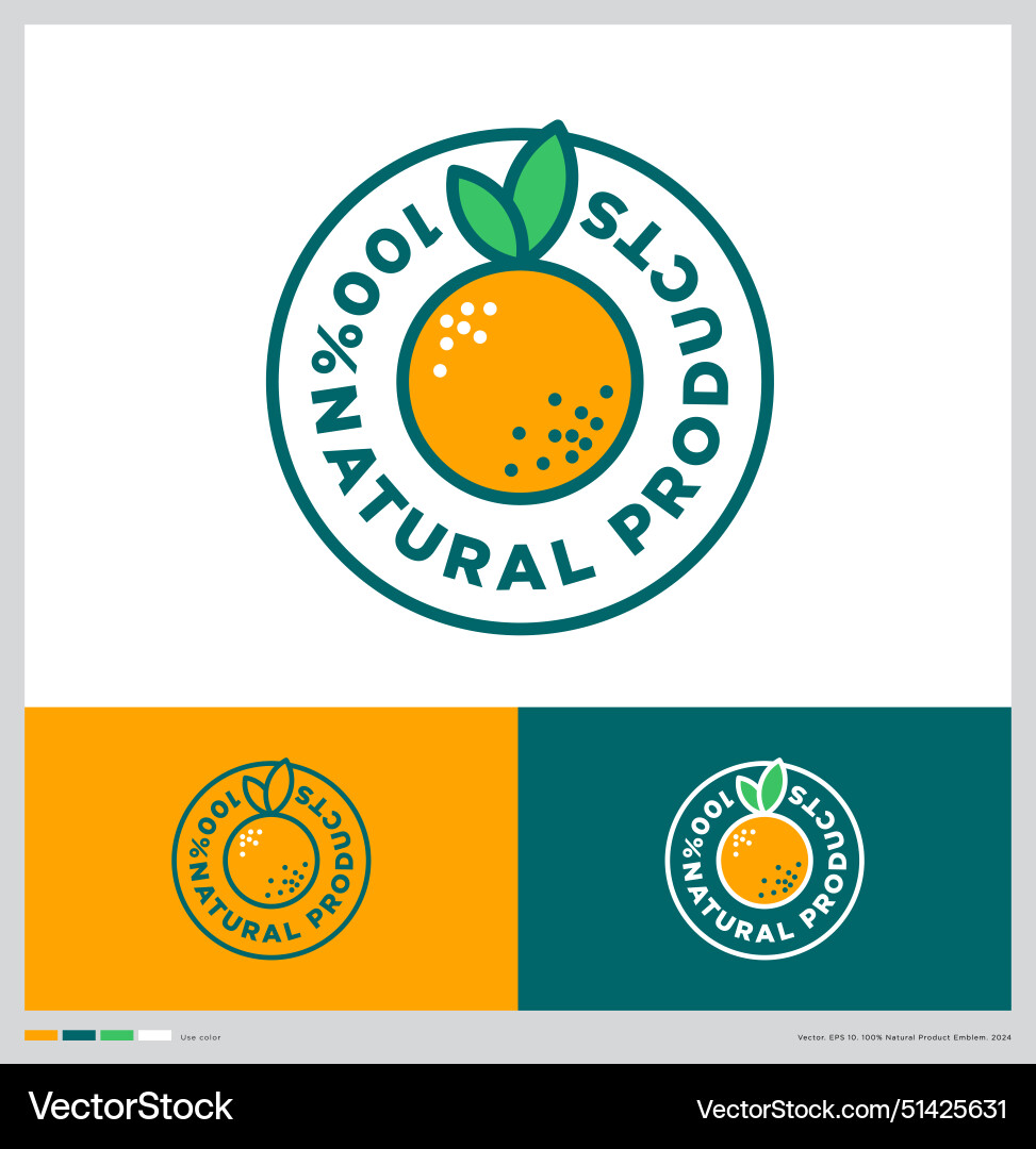 Natural product icon orange fruit letters circle Vector Image