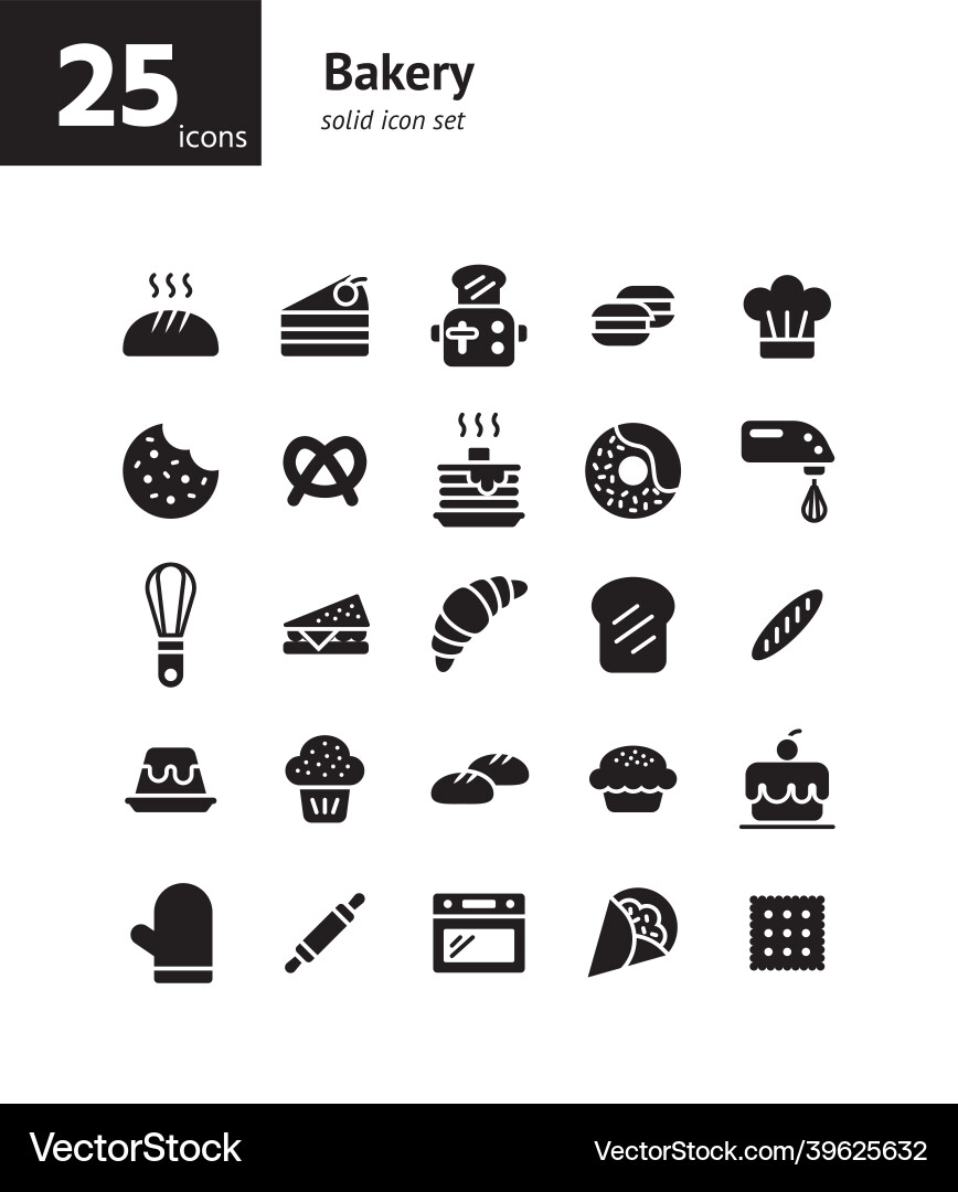 Bakery solid icon set Royalty Free Vector Image