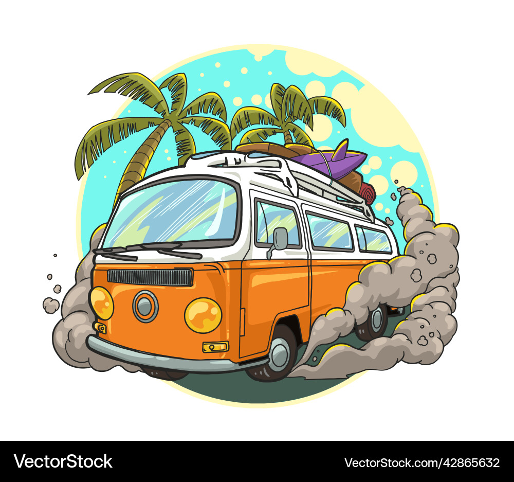 Family tropical travelling with van Royalty Free Vector