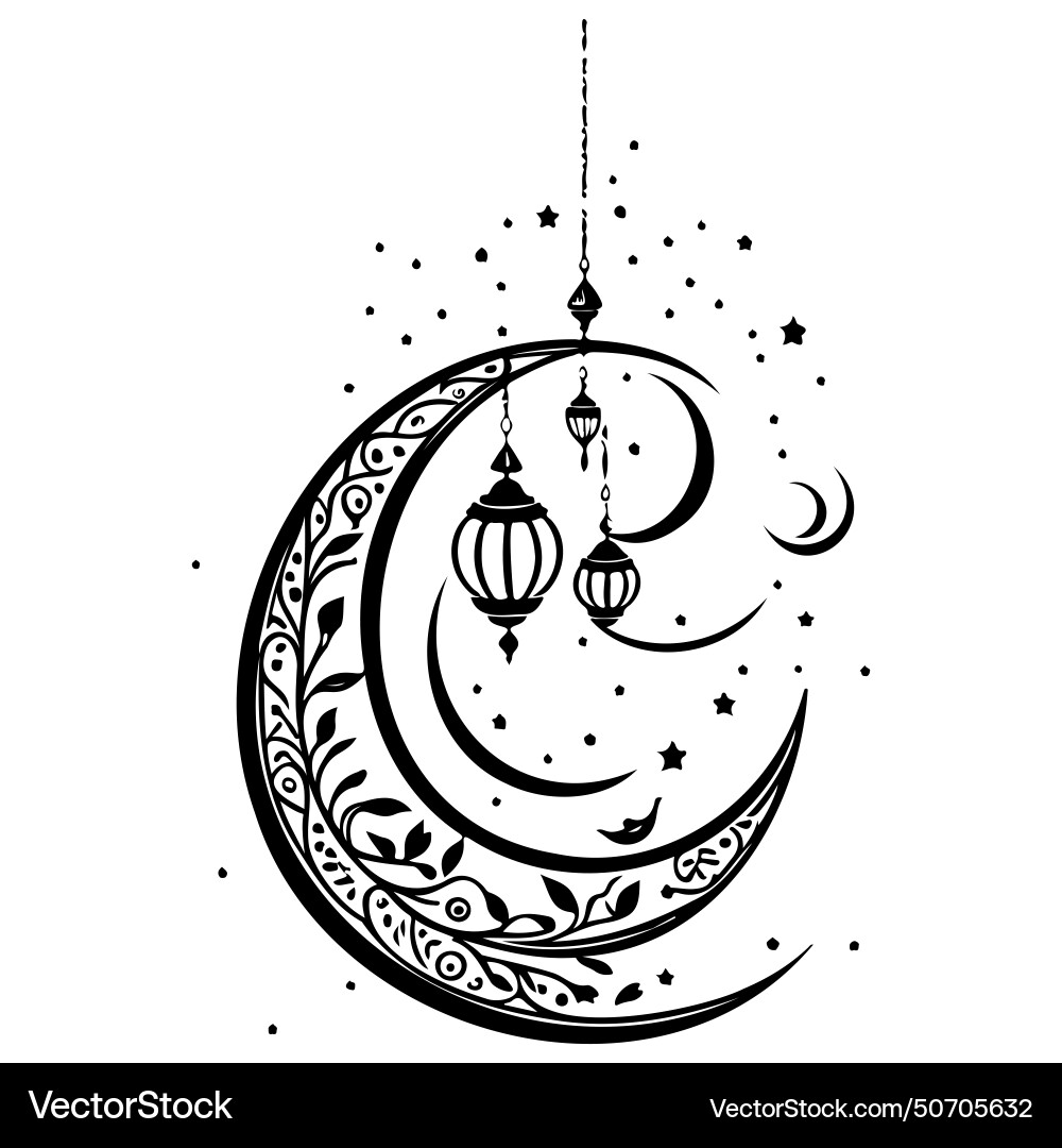 Ramadan crescent lantern moon sketch hand draw Vector Image
