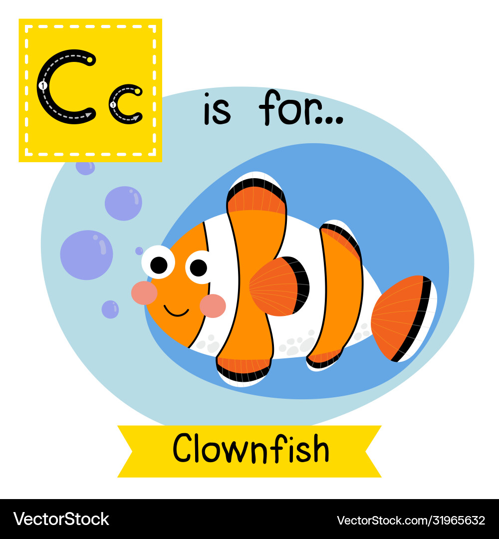 Tracing letter c for clownfish Royalty Free Vector Image