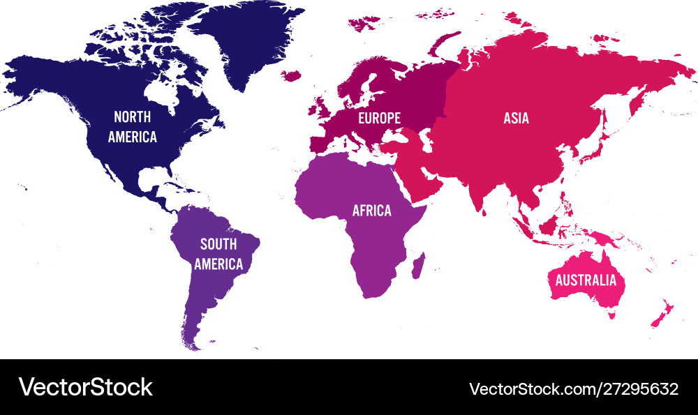 World map divided into six continents each Vector Image