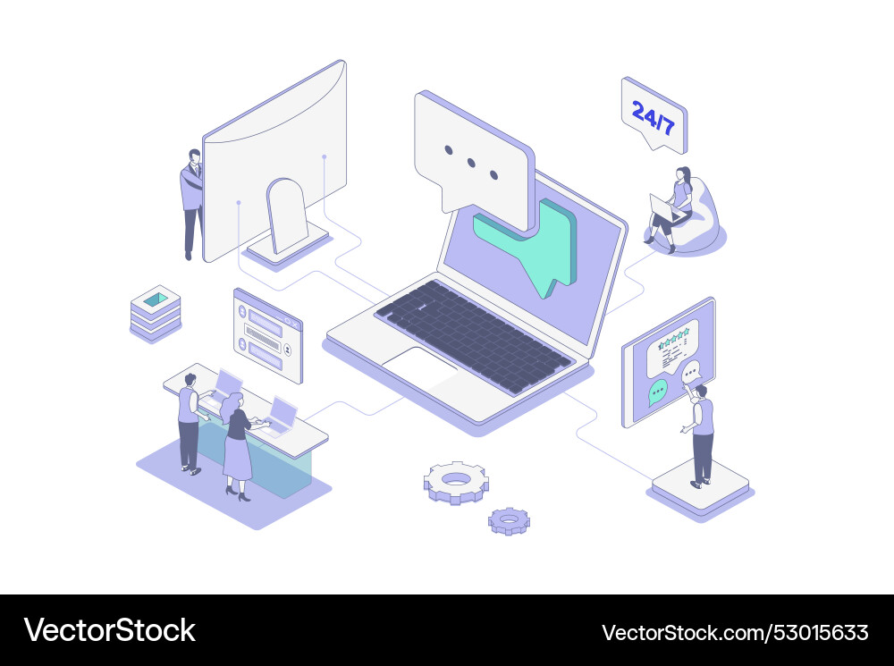 Customer support isometric concept in outline Vector Image