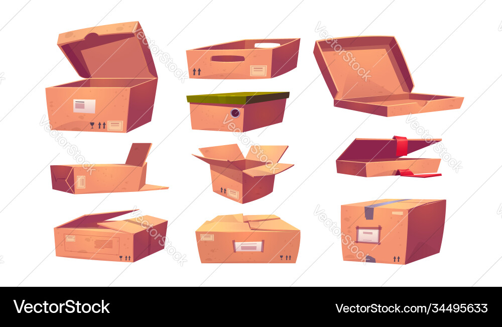 Empty cardboard boxes different shapes Royalty Free Vector